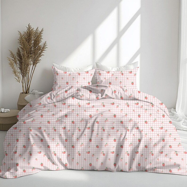 Strawberry Gingham Seamless Pattern: Kawaii Retro (JPG Digital Download ...
