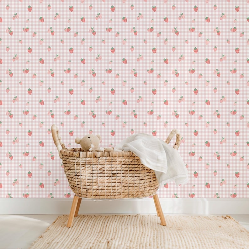 Strawberry Gingham Seamless Pattern: Kawaii Retro (JPG Digital Download ...