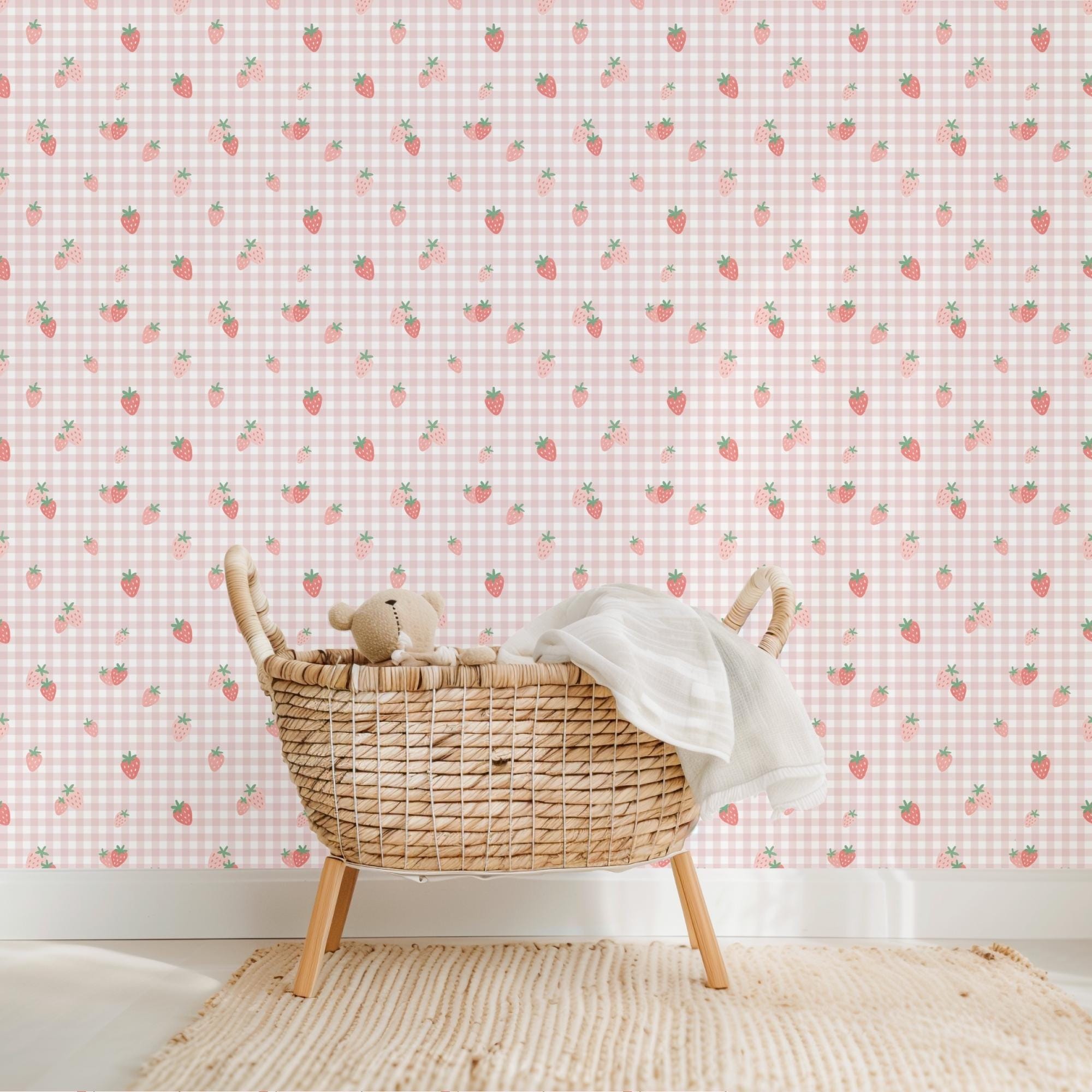 Strawberry Gingham Seamless Pattern: Kawaii Retro (JPG Digital Download ...