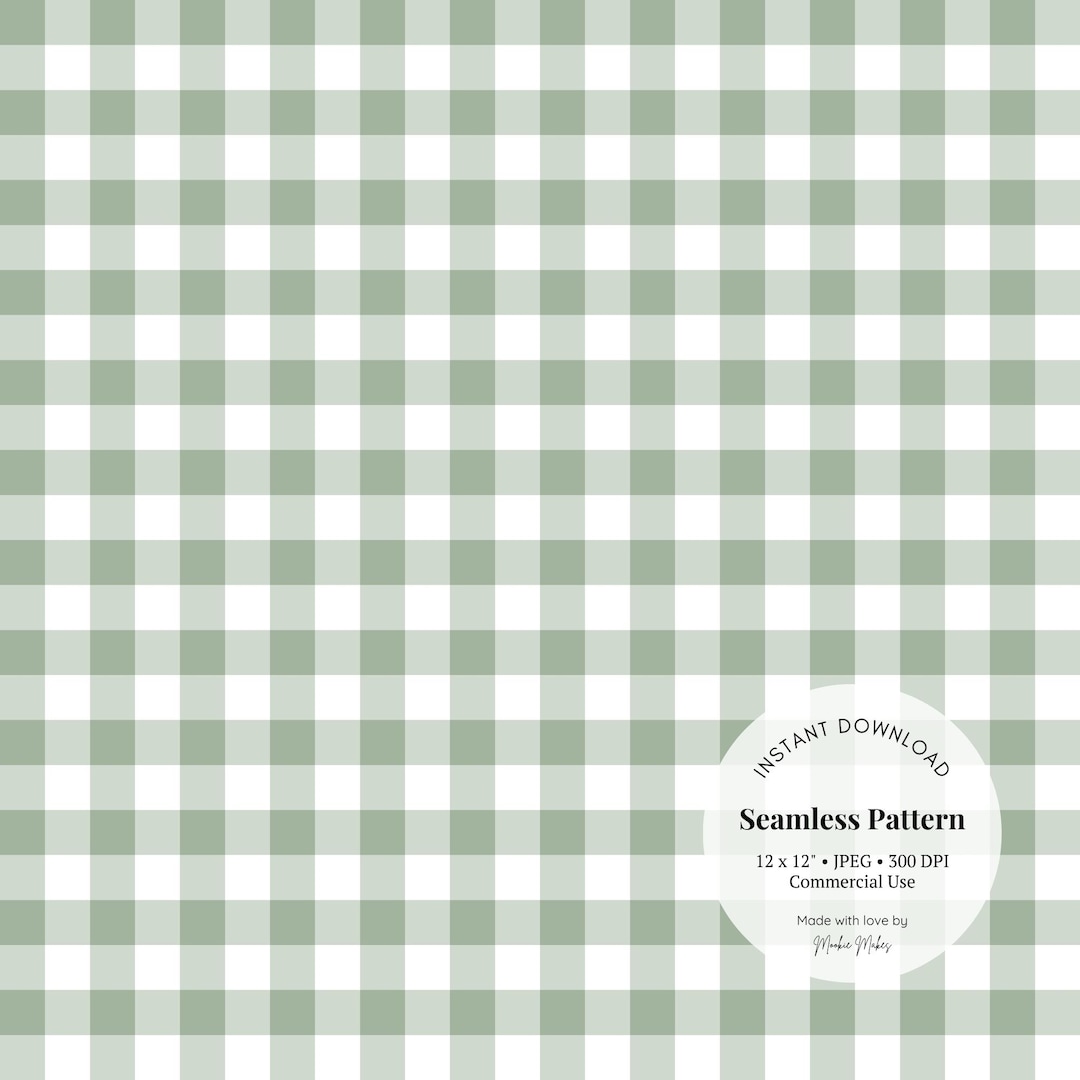 Sage Green Gingham Pattern: Pastel Checkered Digital Paper (JPG ...