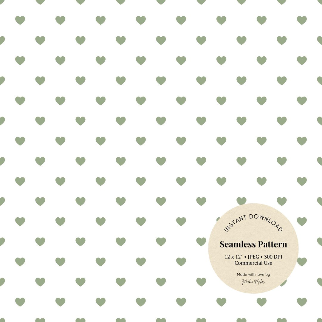Sage Green Heart Pattern: Seamless Digital Paper for Crafts (JPG ...
