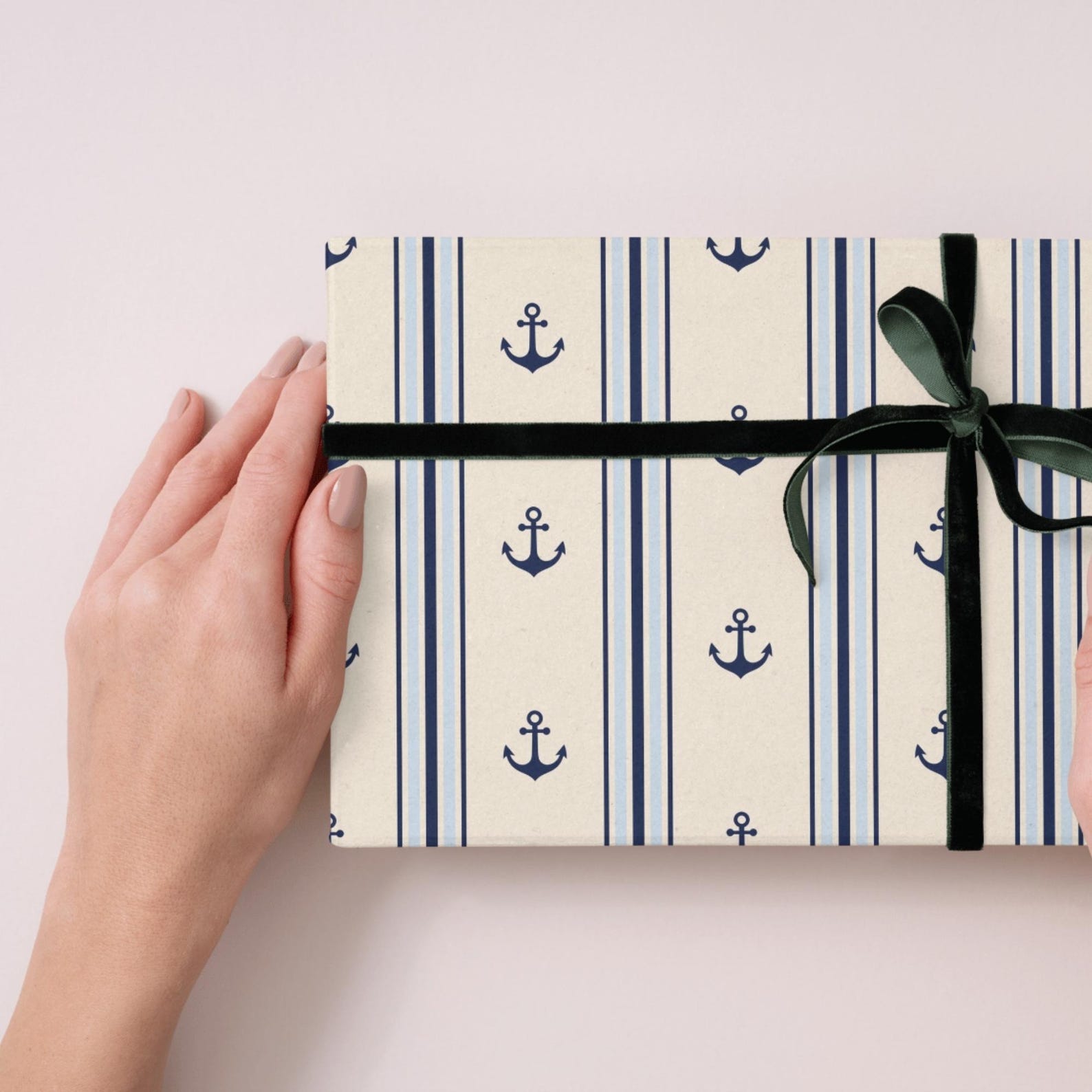 Nautical Anchor Stripe Pattern: Navy Coastal Digital Paper (JPG Digital ...