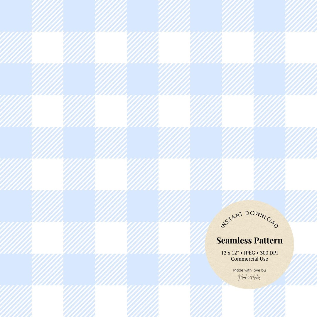 Powder Blue Gingham Digital Paper: Seamless Checkered Pattern (JPG ...