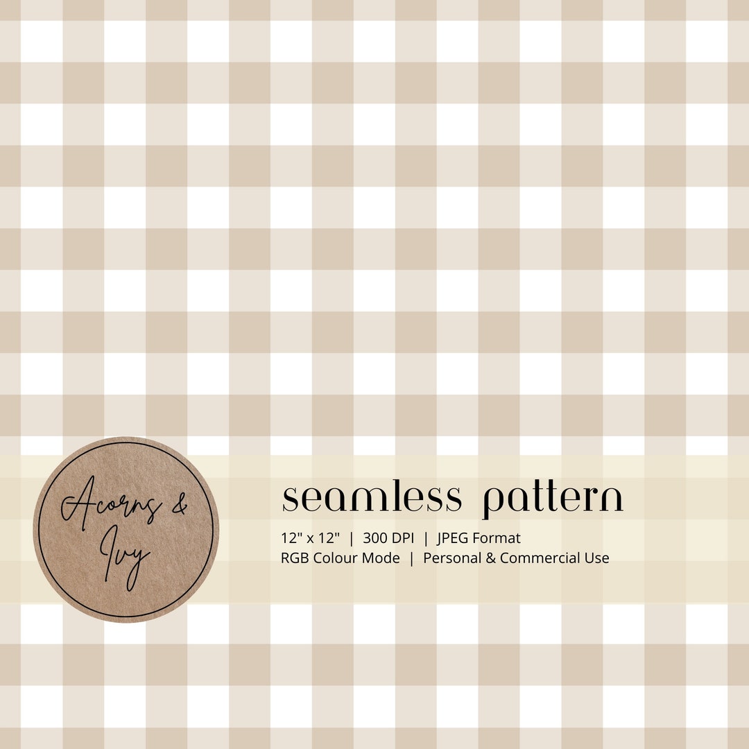 Beige Gingham Seamless Pattern, Checker Seamless Repeat Pattern, Beige ...