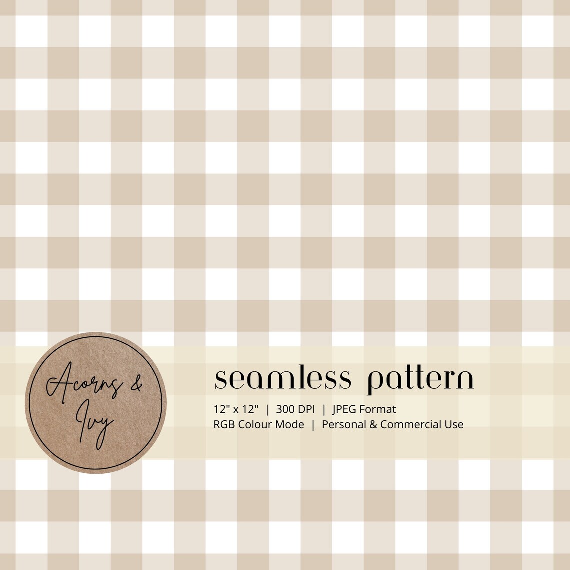 Beige Gingham Seamless Pattern, Checker Seamless Repeat Pattern, Beige ...