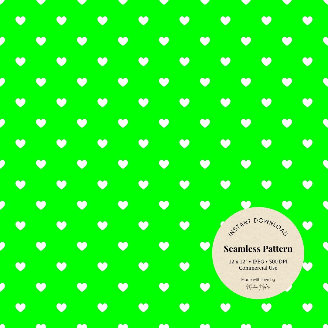 Neon Green Heart Pattern: Bold Digital Paper for Crafts (JPG Digital ...