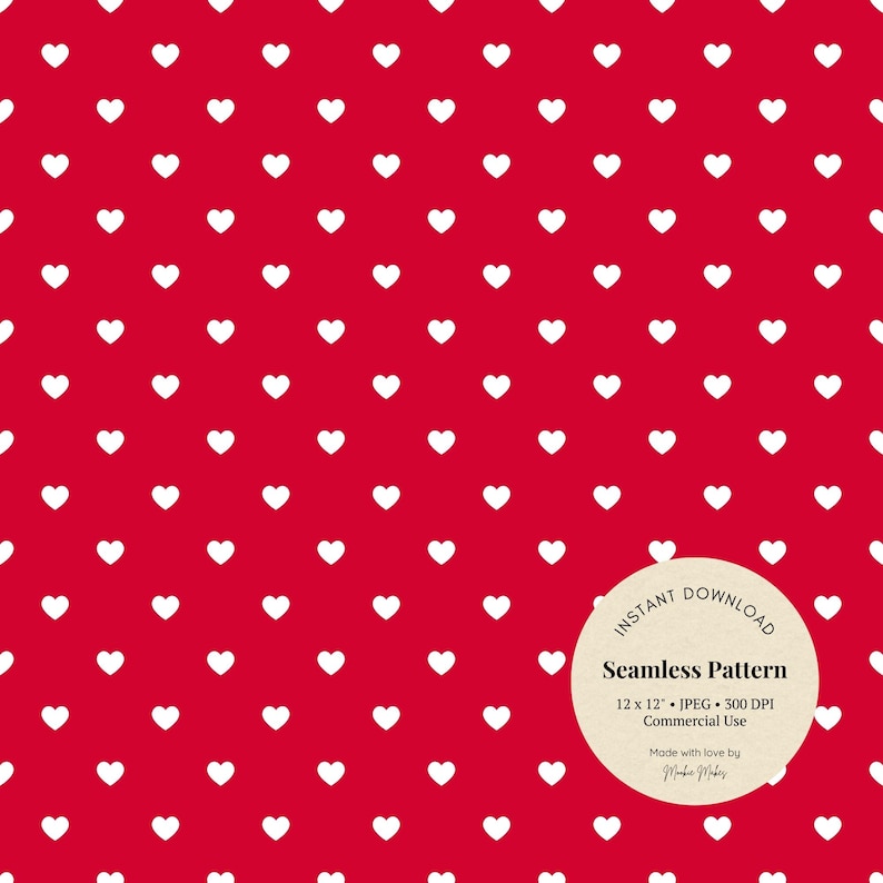 Cherry Red Heart Pattern: Romantic Wedding Digital Paper (JPG ...