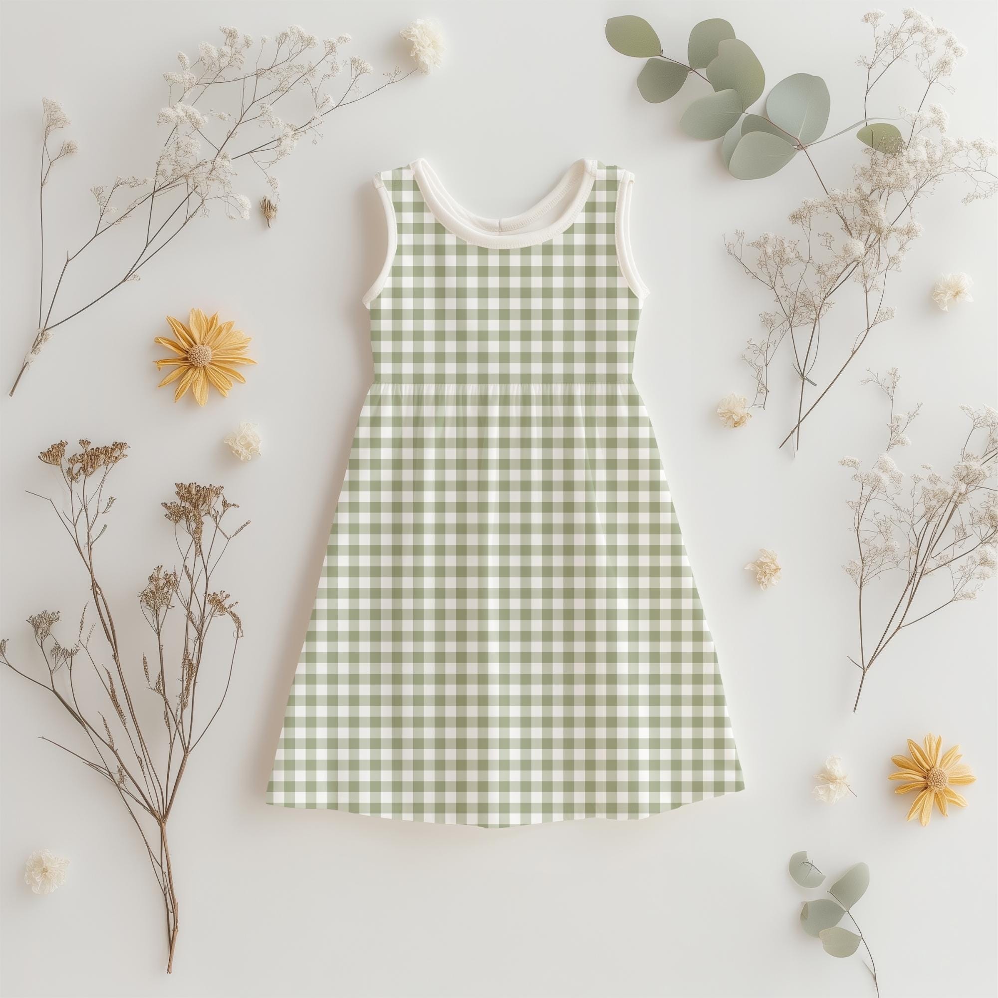 Olive Green Gingham Pattern: Rustic Checkered Digital Paper (JPG ...