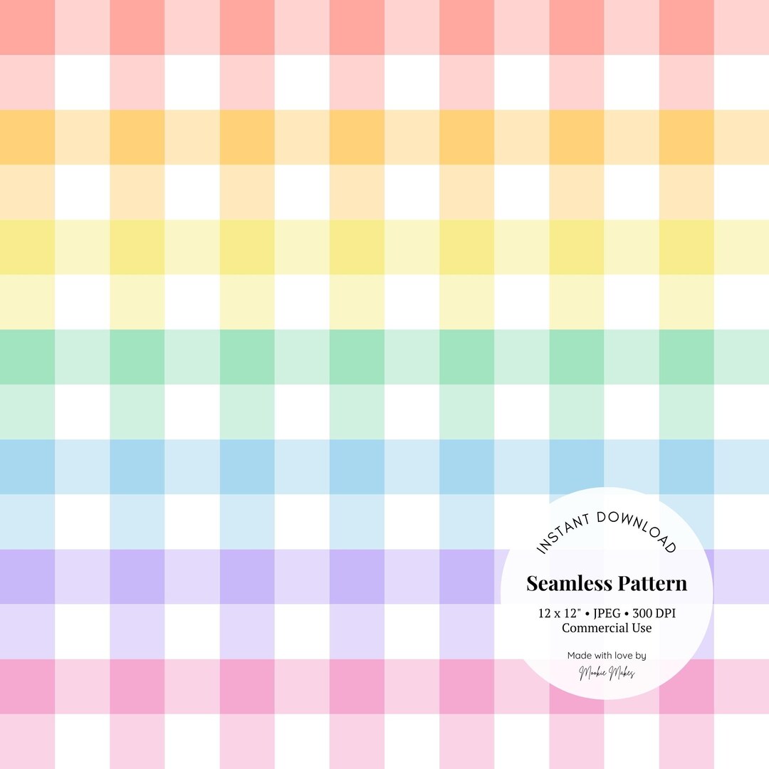 Pastel Rainbow Gingham Pattern: Nursery Decor Scrapbooking Paper (JPG ...