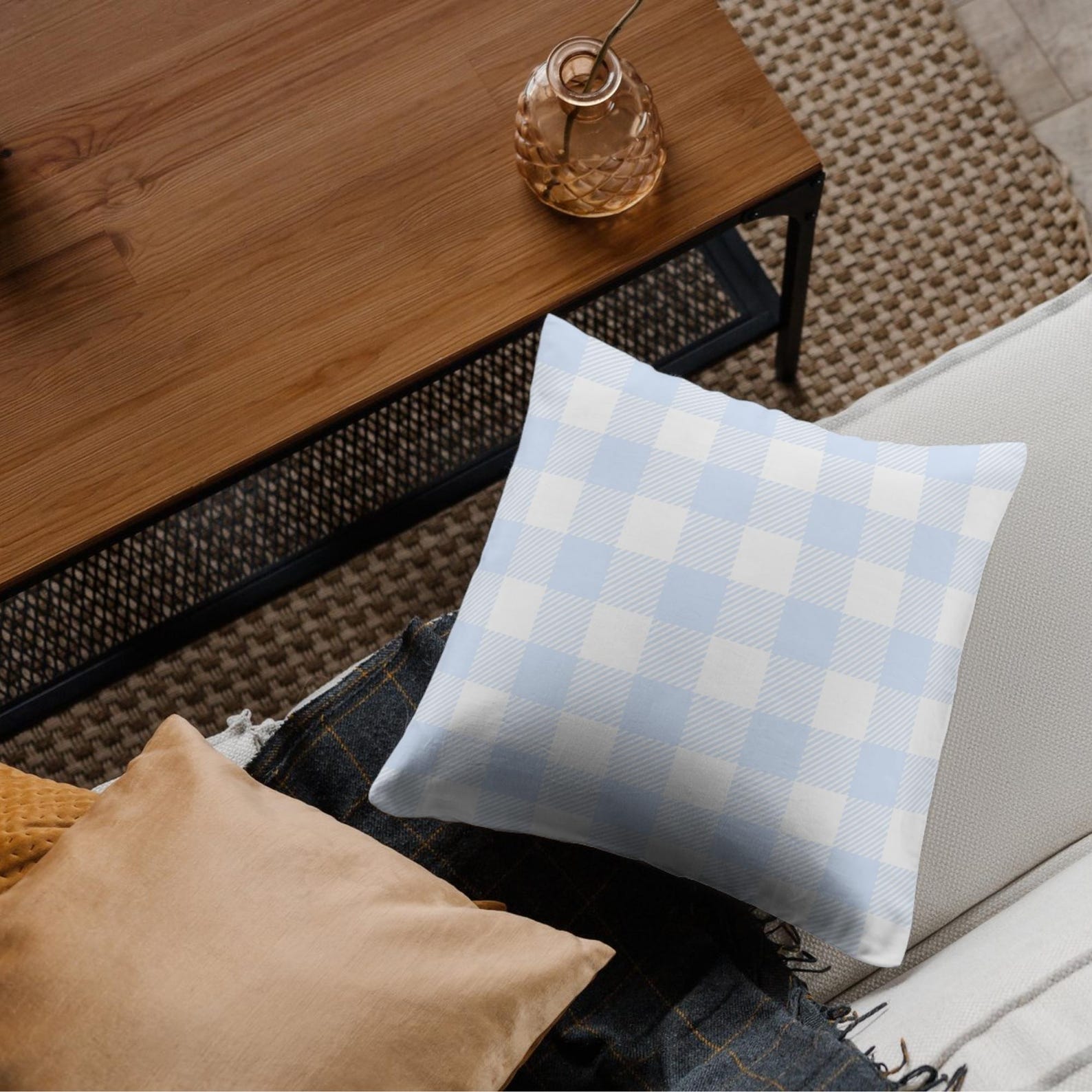 Powder Blue Gingham Digital Paper: Seamless Checkered Pattern (JPG ...