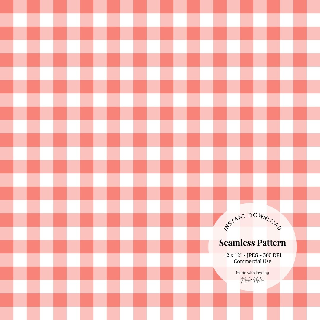 Coral Pink Gingham Pattern: Salmon Checkered Digital Paper (JPG ...