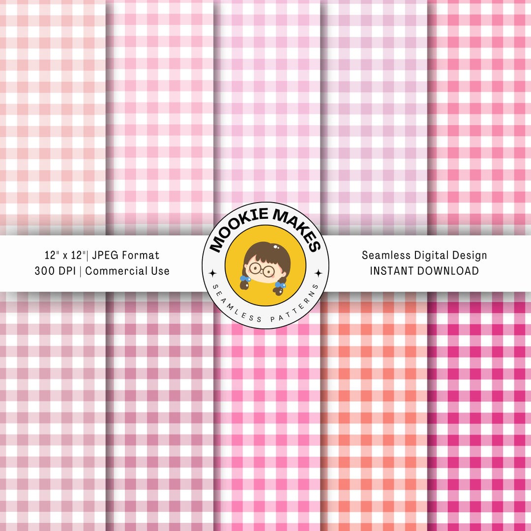 Pink Gingham Seamless Pattern Collection, Printable Digital Paper ...