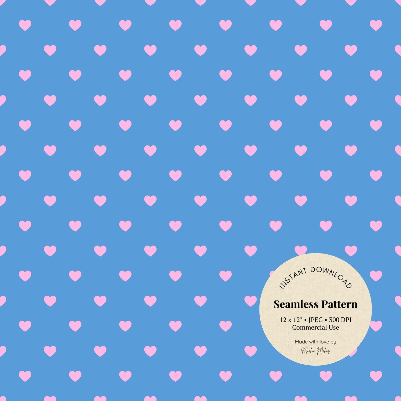 Pink Hearts on Blue Digital Paper – Seamless Retro Heart Pattern JPG ...