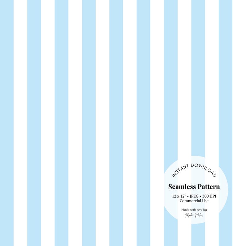 Baby Blue Stripe Digital Paper: Seamless Pastel Pattern (JPG Download ...