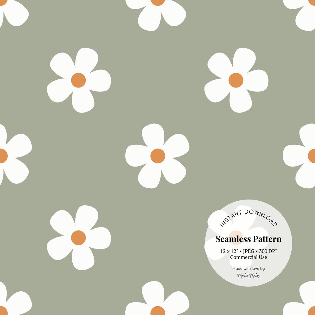 Daisy Seamless Pattern – Boho Floral Digital Paper With Sage Green ...