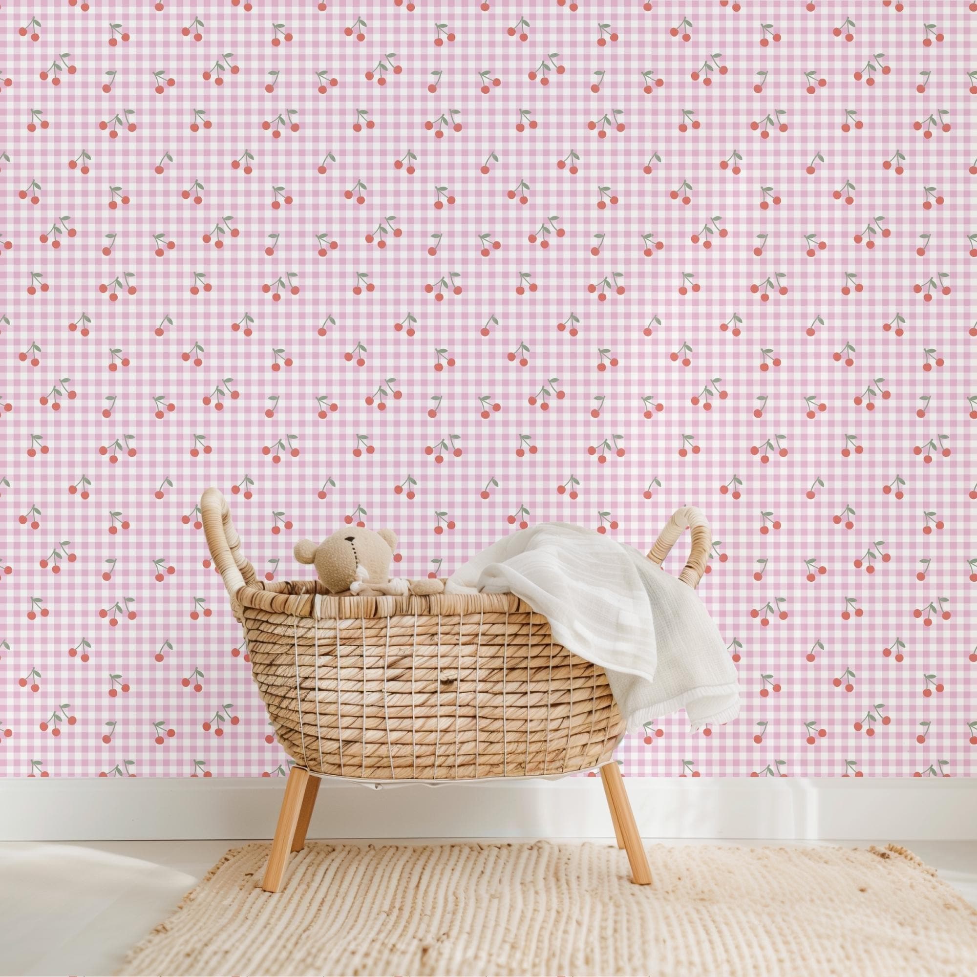 Pink Cherry Gingham Seamless Pattern: Retro Cottagecore Digital Paper ...