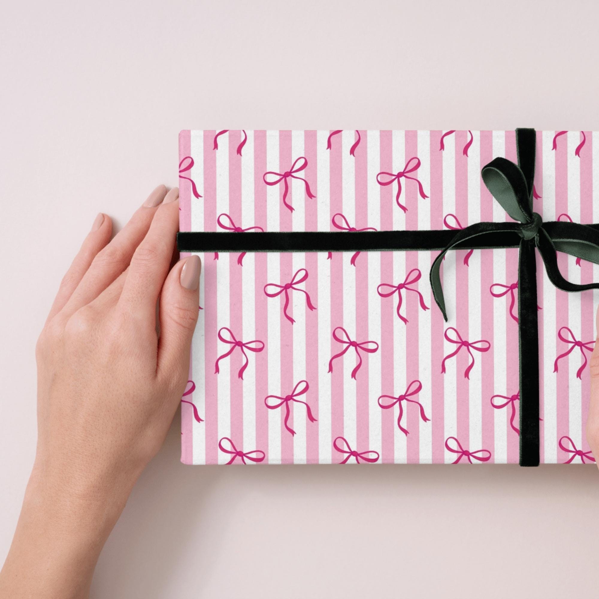 Pink Bow Stripe Digital Paper – Coquette Seamless Pattern JPG for ...