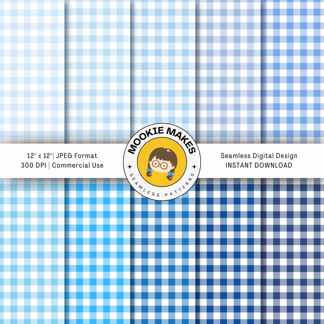 Blue Gingham Seamless Pattern Collection, Printable Digital Paper ...