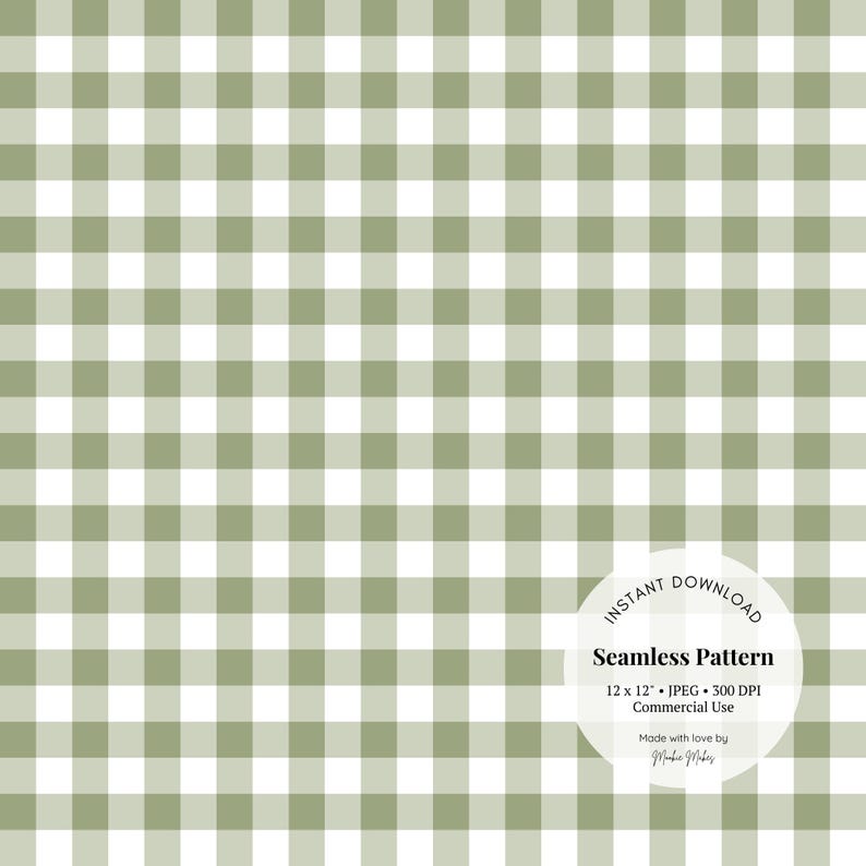 Olive Green Gingham Pattern: Rustic Checkered Digital Paper (JPG ...