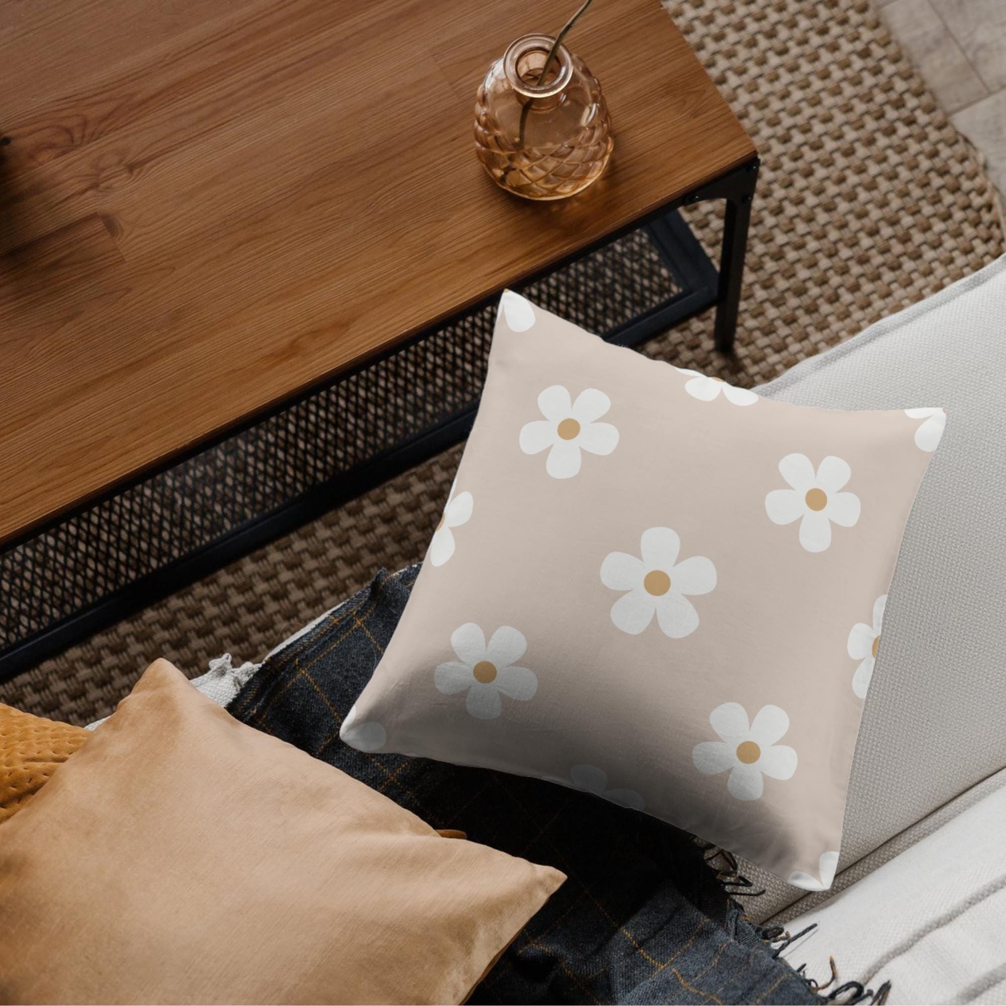 Boho Daisy Seamless Pattern - Neutral Floral Digital Paper (JPG & TIFF ...