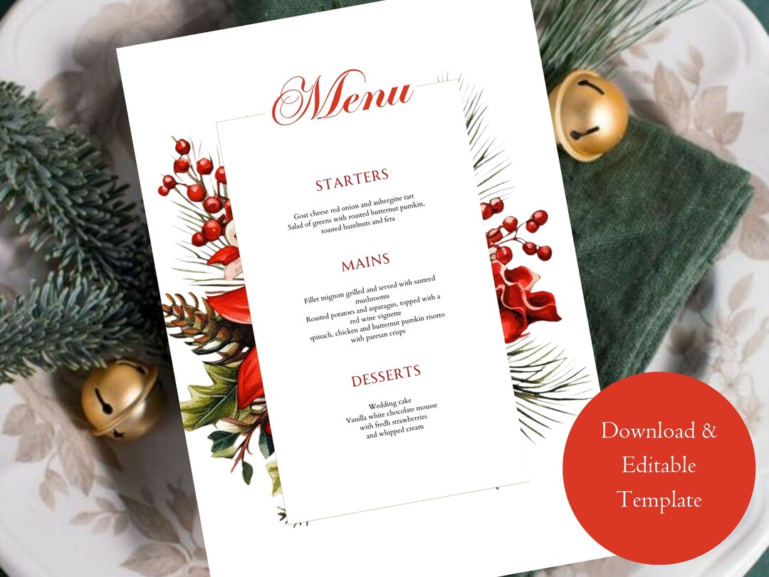 Editable Christmas Dinner Menu Template Printable Christmas - Etsy