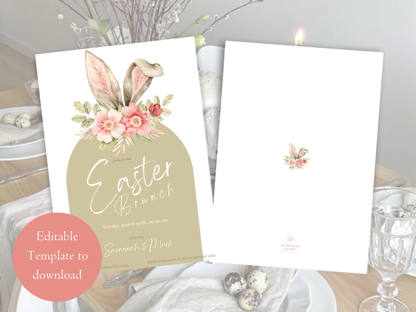 Bunny Easter Brunch Invite, Easter Brunch Invite, Easter Invitation ...