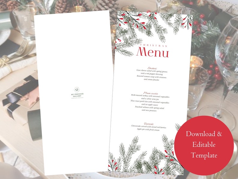 Editable Christmas Dinner Menu Template, Printable Christmas Menu ...