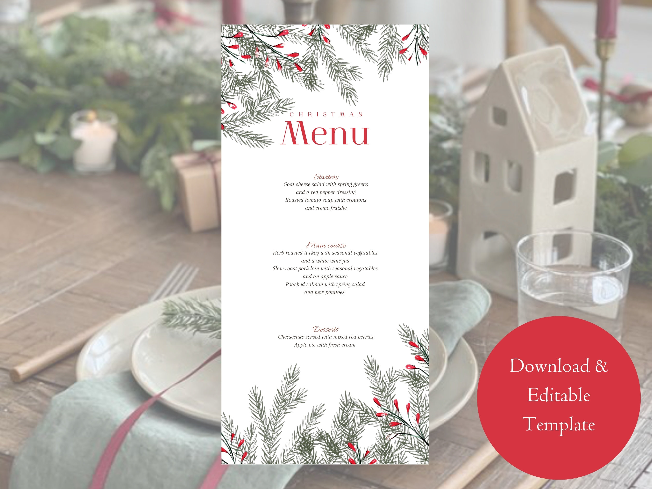 Editable Christmas Dinner Menu Template, Printable Christmas Menu ...
