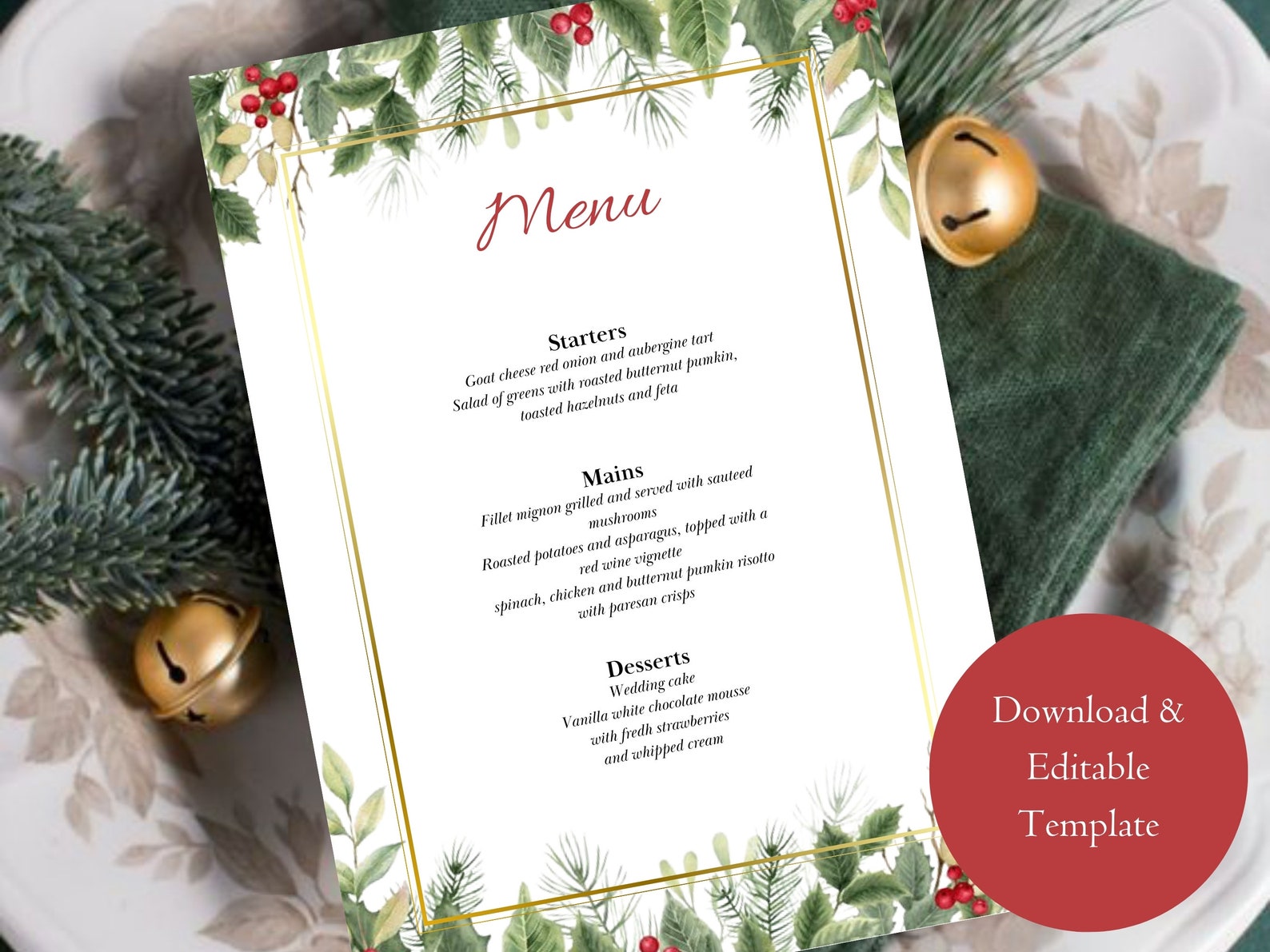 Editable Christmas Dinner Menu Template Printable Christmas - Etsy