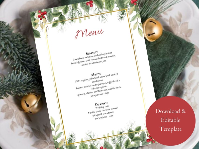 Editable Christmas Dinner Menu Template Printable Christmas - Etsy