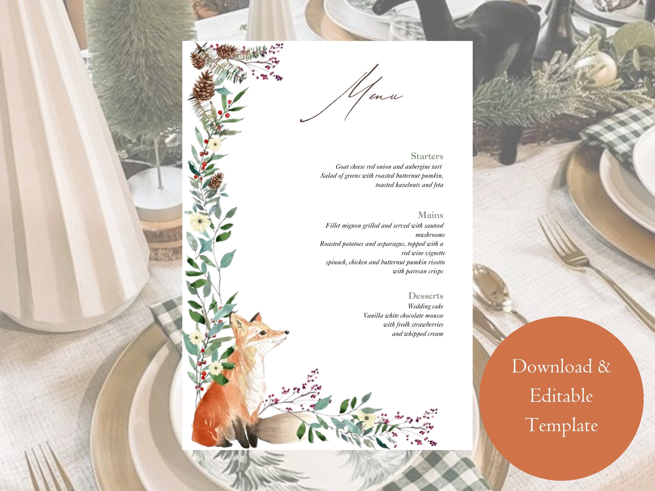 Editable Christmas Dinner Menu Template, Printable Christmas Menu ...
