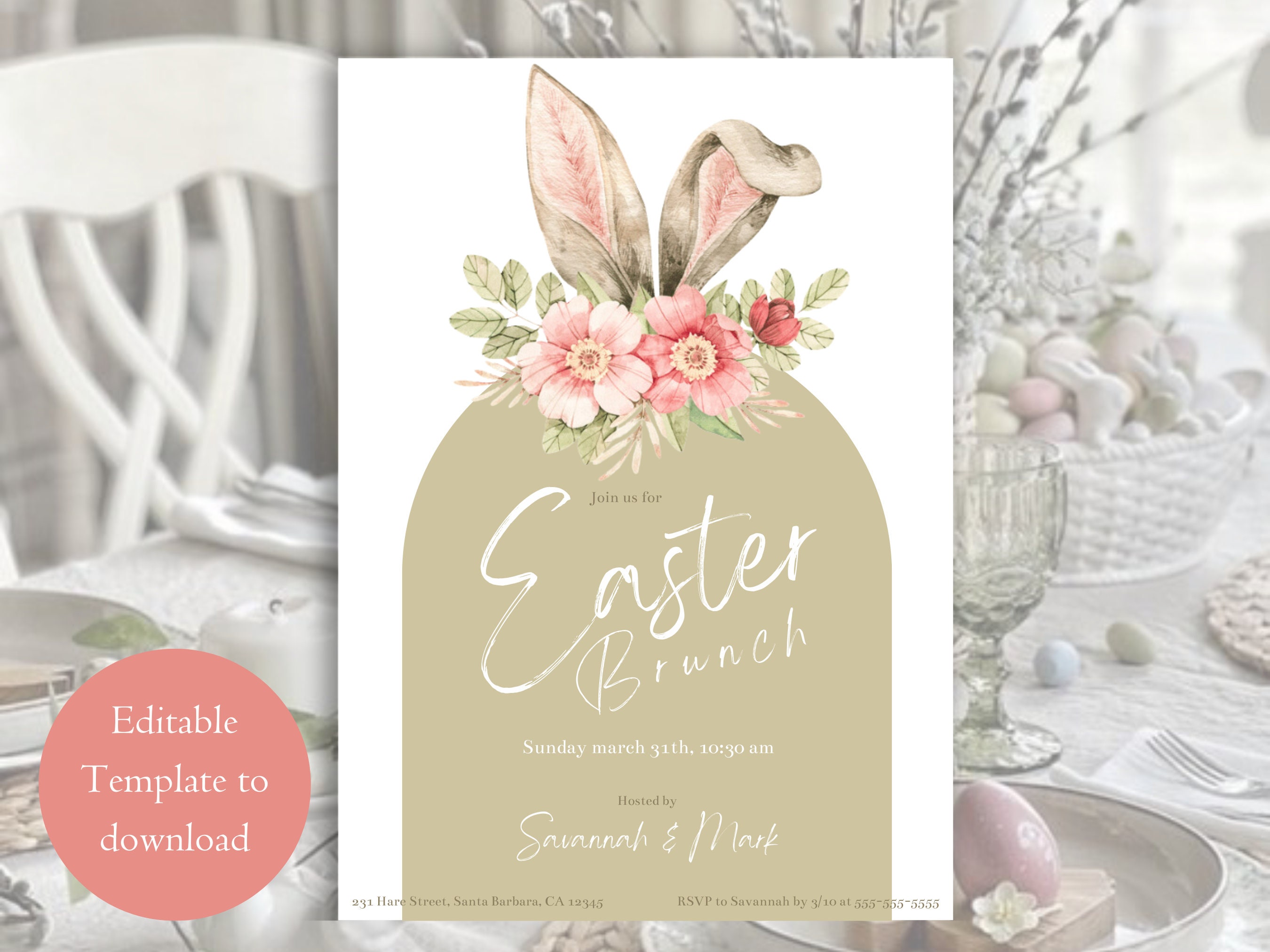 Bunny Easter Brunch Invite, Easter Brunch Invite, Easter Invitation ...