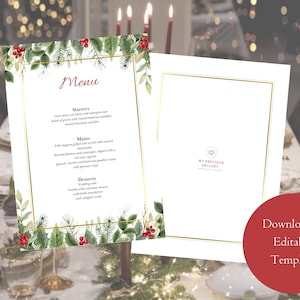 Editable Christmas Dinner Menu Template Printable Christmas - Etsy