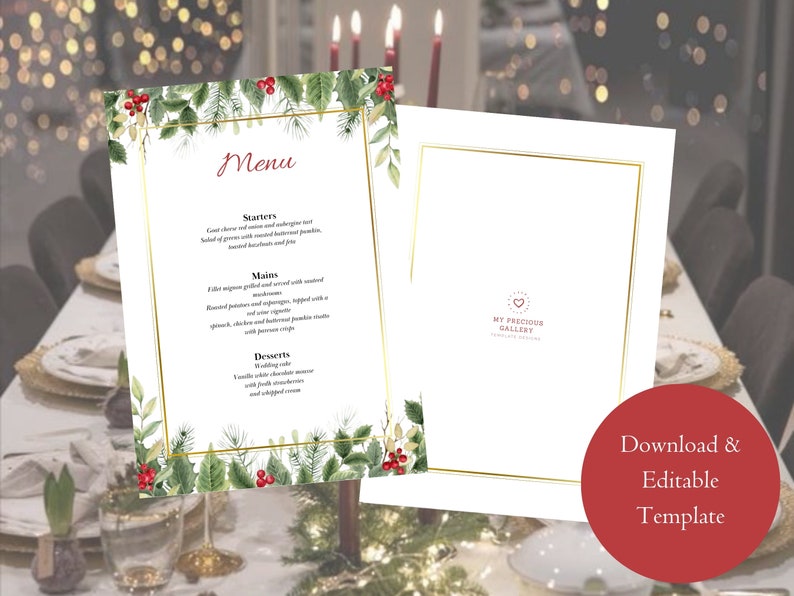 Editable Christmas Dinner Menu Template Printable Christmas - Etsy