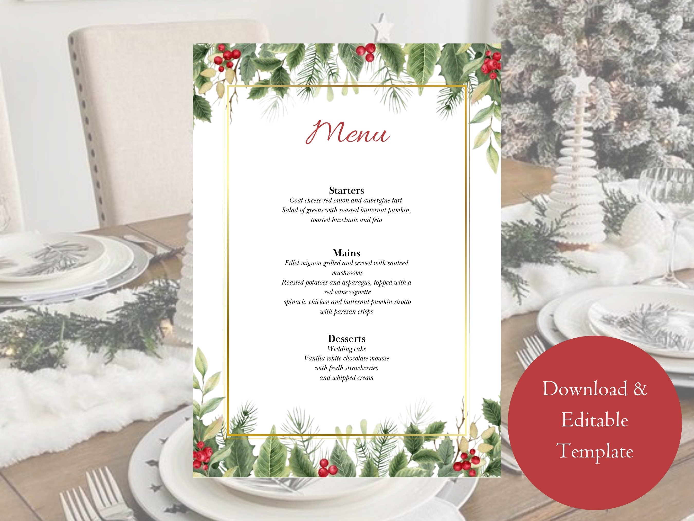 Editable Christmas Dinner Menu Template Printable Christmas - Etsy