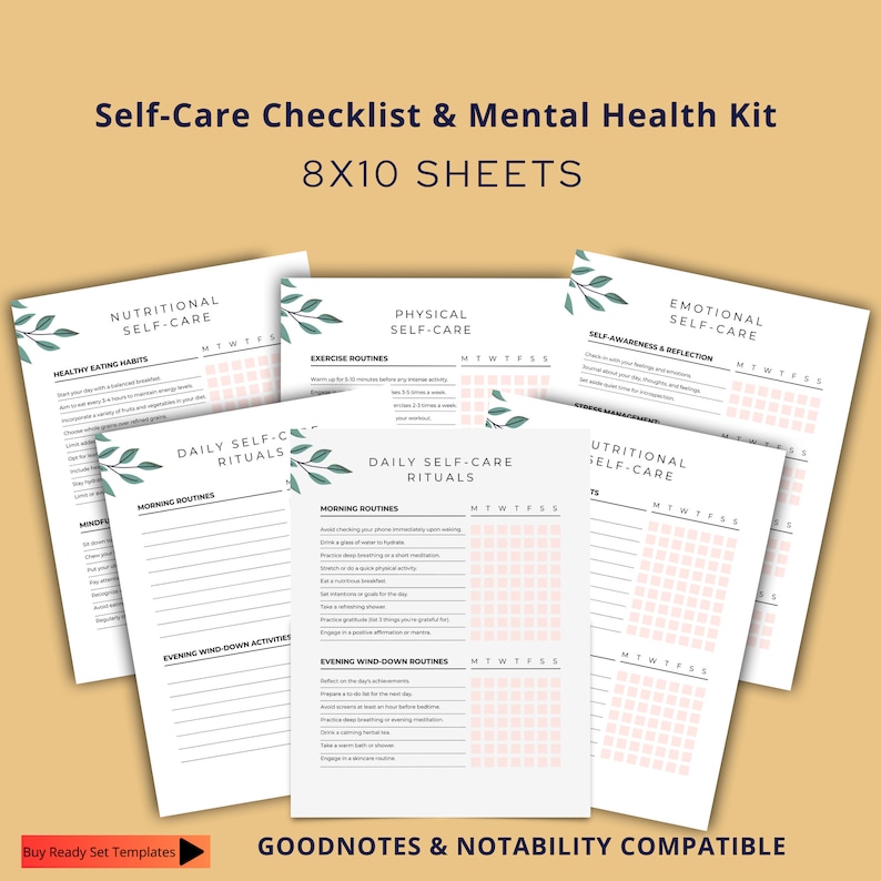 Ultimate Self-care Checklist & Mental Health Kit Printable Planner ...
