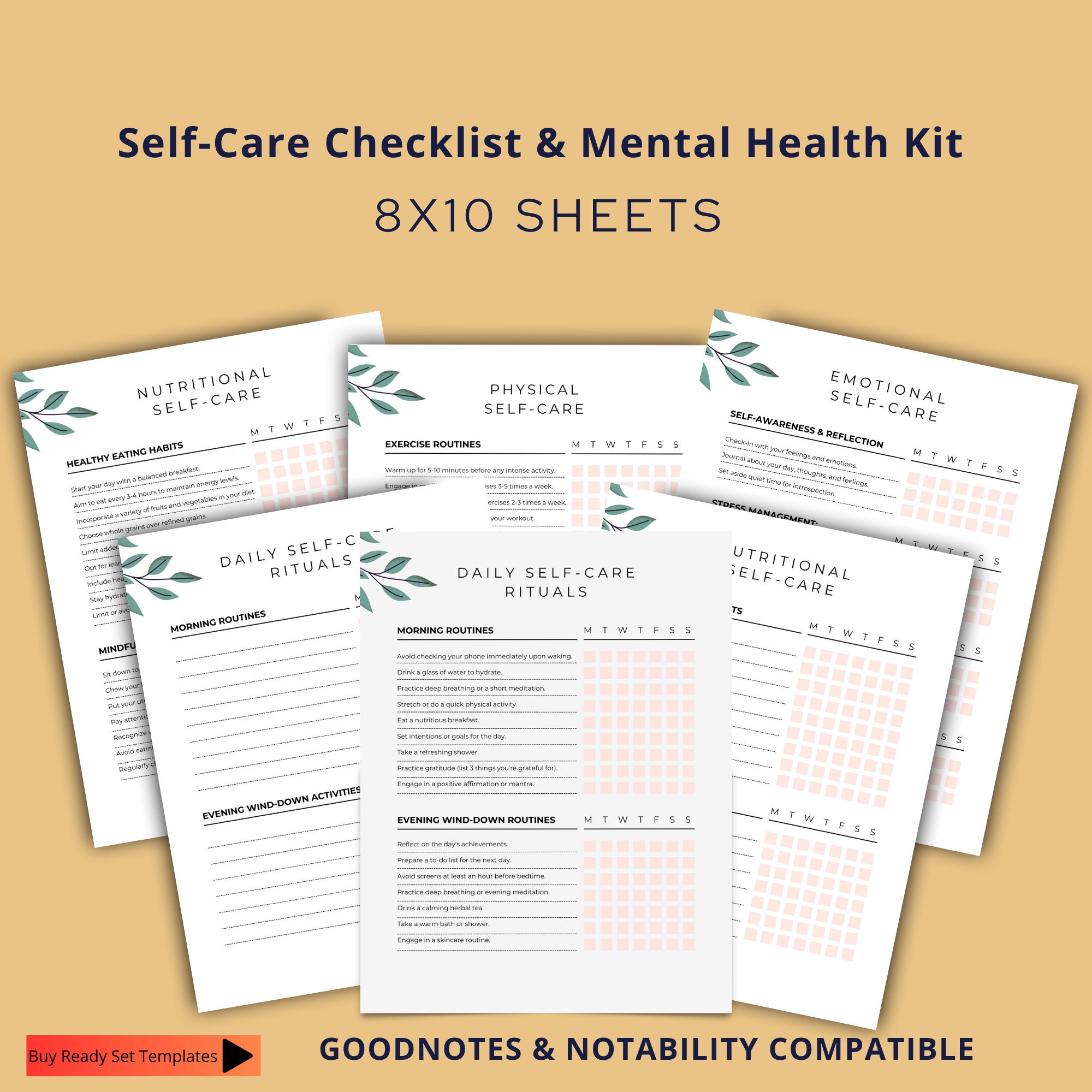 Ultimate Self-care Checklist & Mental Health Kit Printable Planner ...