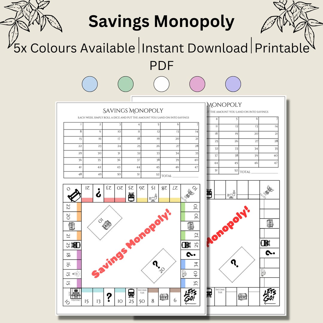 Savings Monopoly Savings Challenge - Journal Page - Printable Savings ...