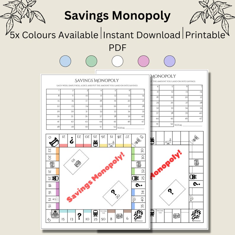Savings Monopoly Savings Challenge - Journal Page - Printable Savings ...