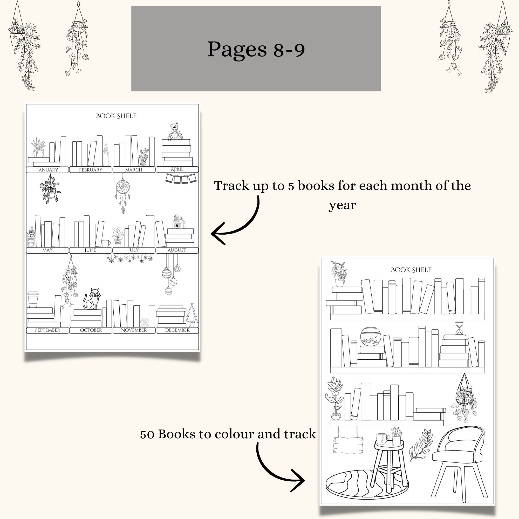 Reading Tracker Printable, Bookshelf Reading Log A4 A5 Letter HP ...
