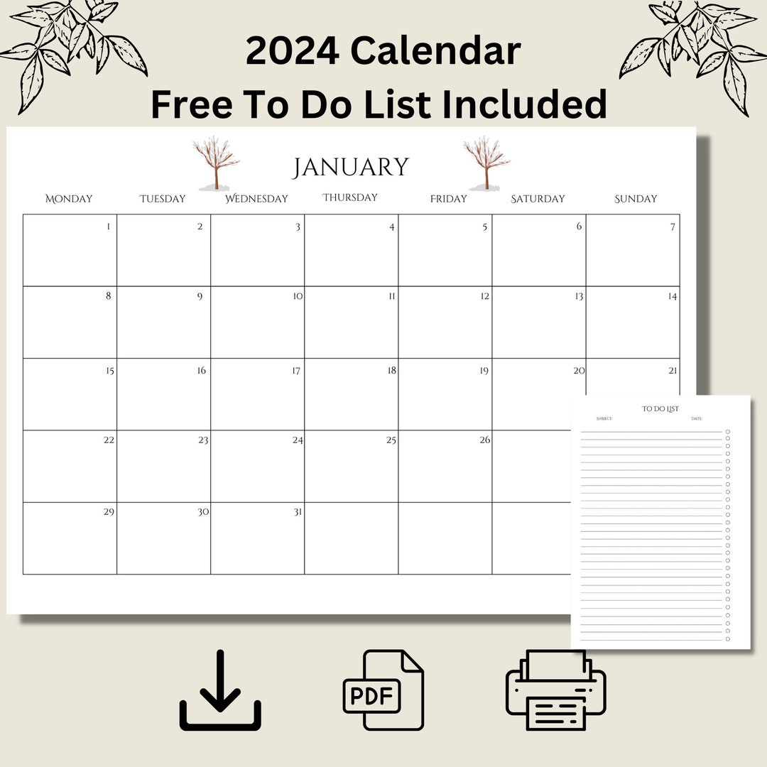 2024 Minimalist Calendar Printable 2024 Monthly Planner Print at Home ...