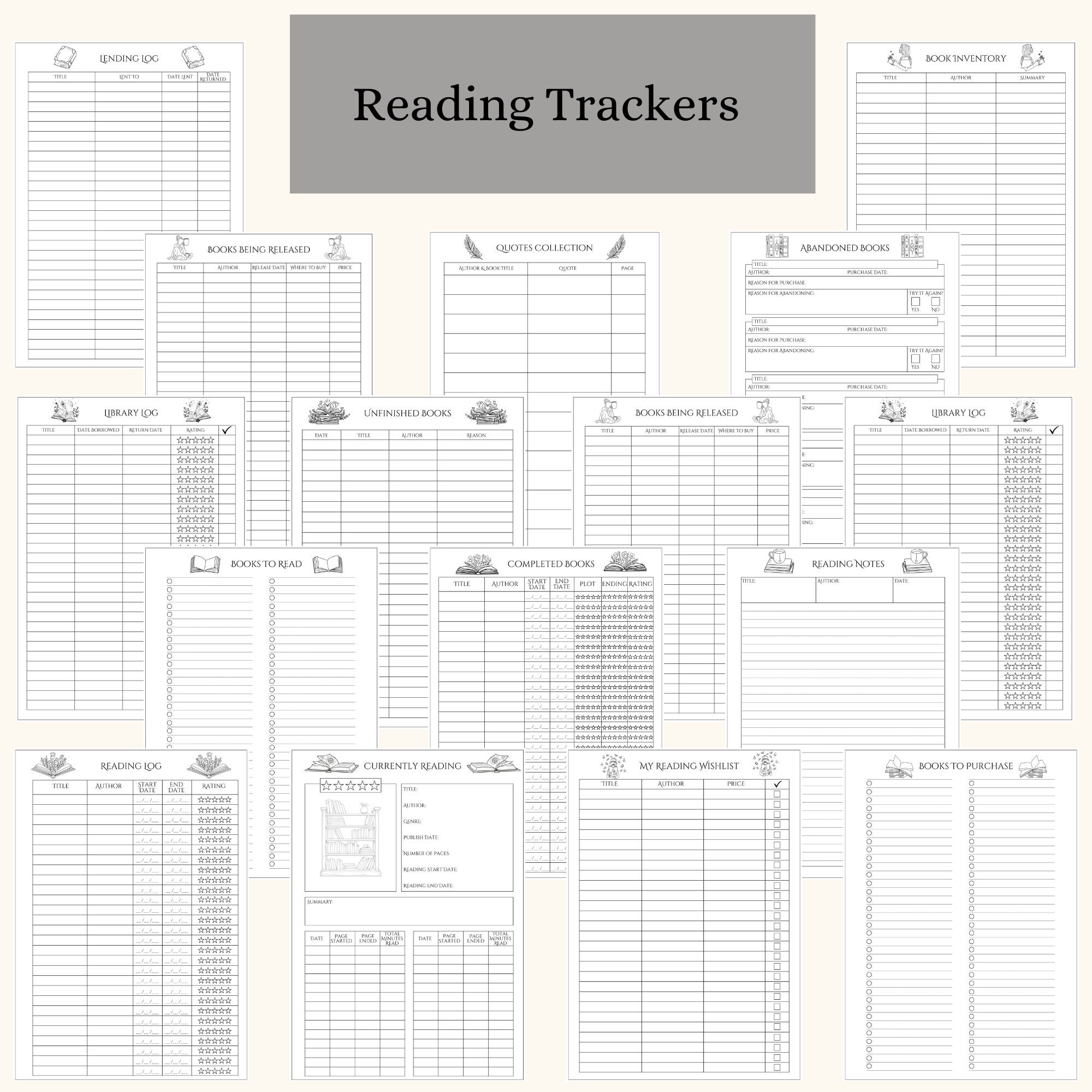 Reading Journal Printable, Book Reading Tracker Bundle Printable Page ...