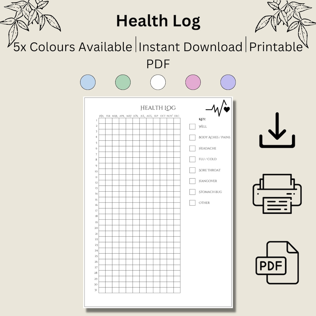Health Log Journal Page Printable Tracker Medical Tracker Health ...