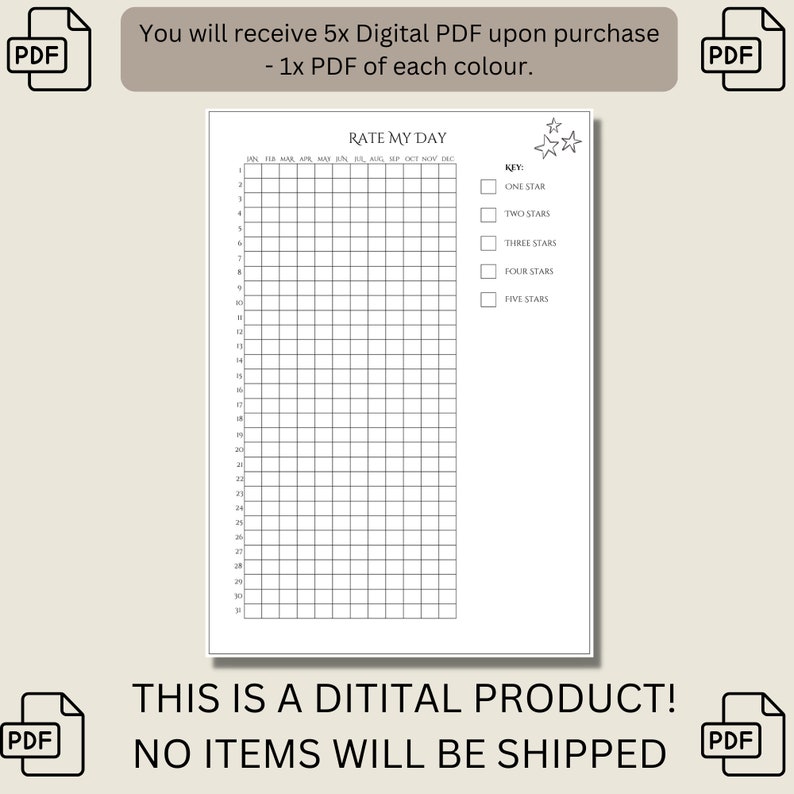 Rate My Day Journal Page Printable Tracker Daily Tracker Daily Mood ...