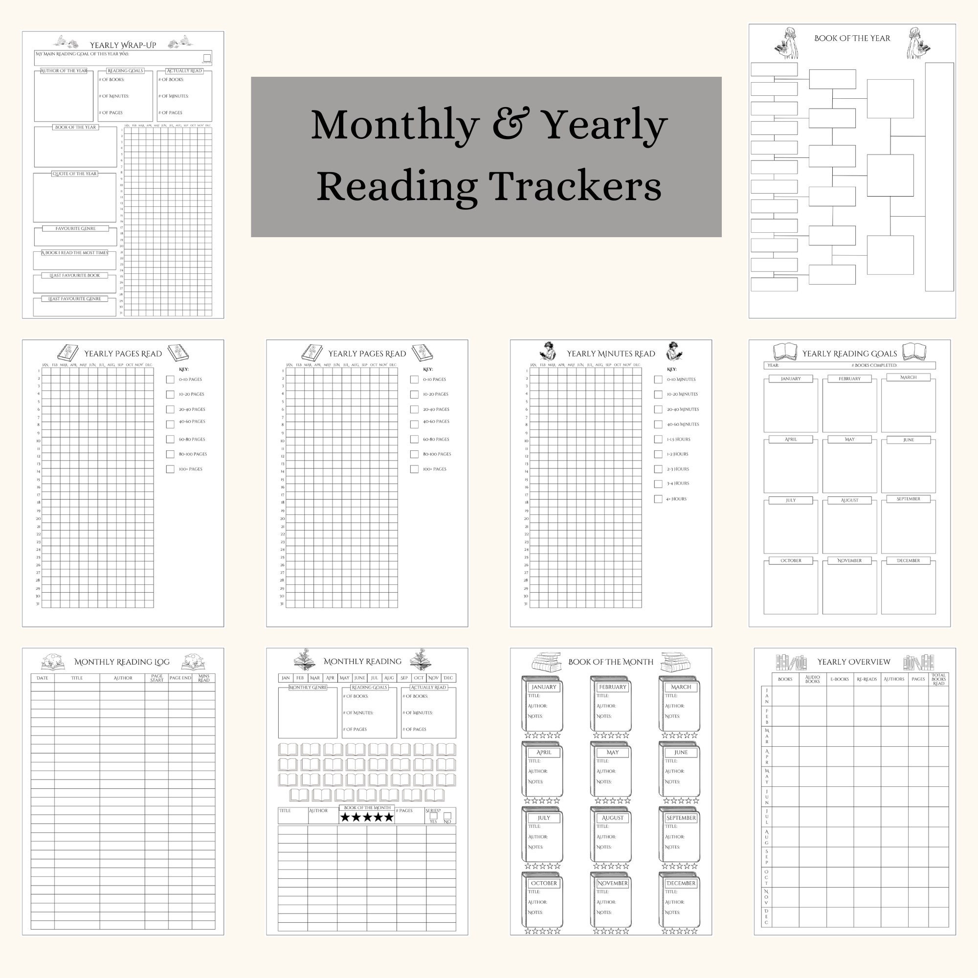 Reading Journal Printable, Book Reading Tracker Bundle Printable Page ...