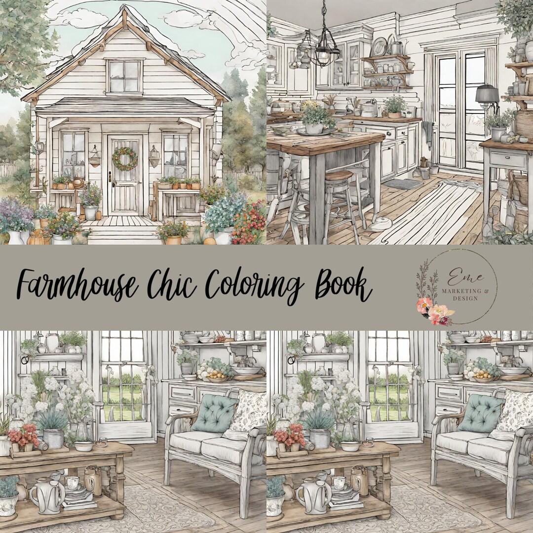 Farmhouse Chic Coloring Book - Etsy