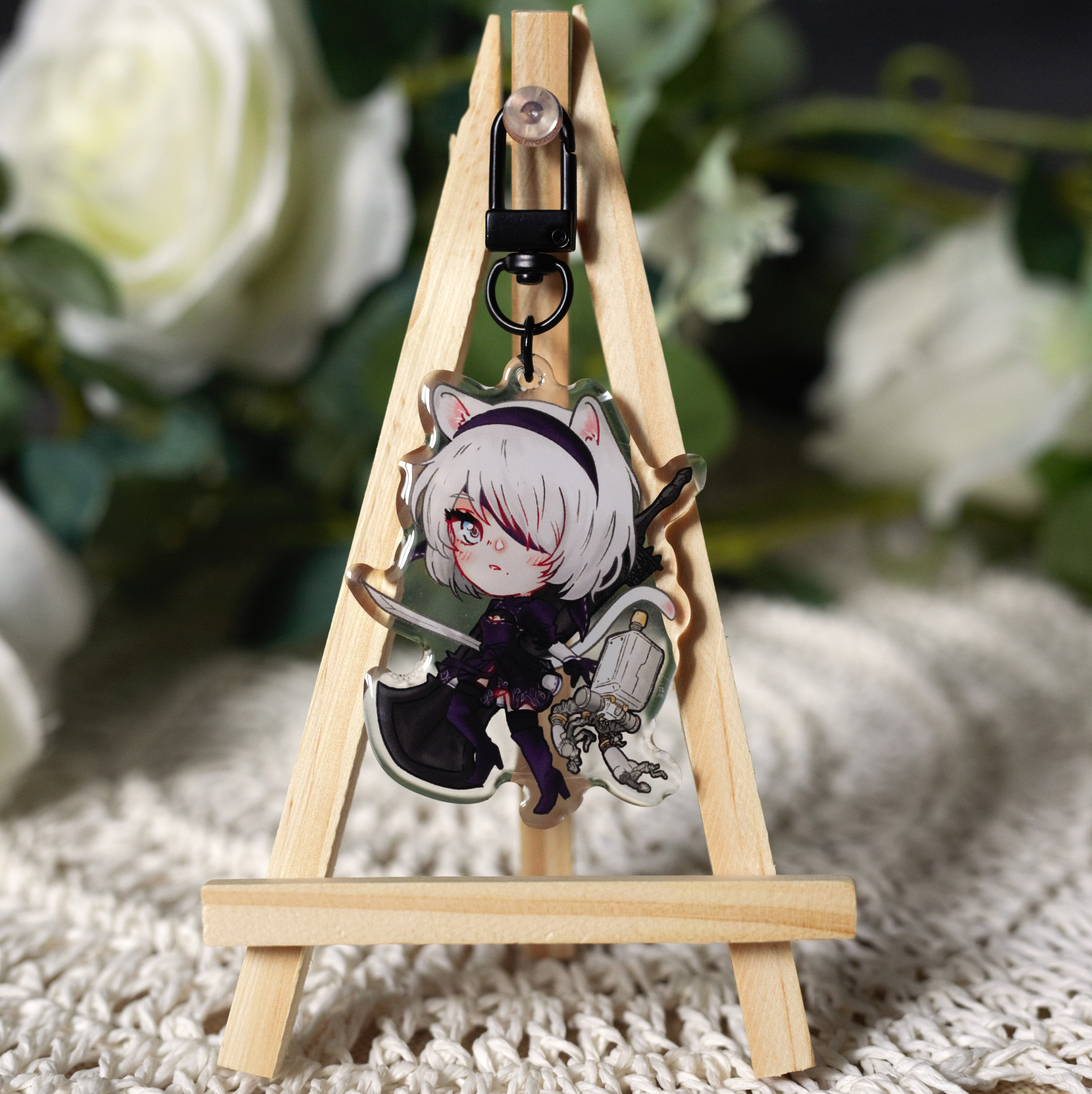 Cute 2B 9S Robot Twins White Hair Game Keychain Keyring - Etsy
