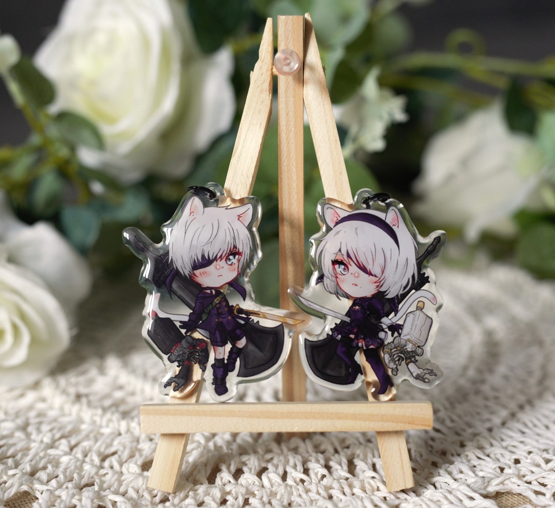 Cute 2B 9S Robot Twins White Hair Game Keychain Keyring - Etsy