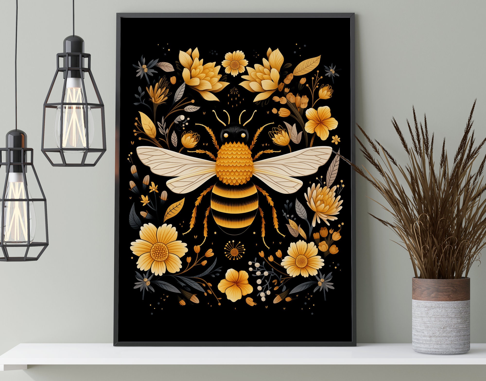 Honey Bee Art Print Dorm Decor Kitchen Decor Dorm Room Poster Colorful ...