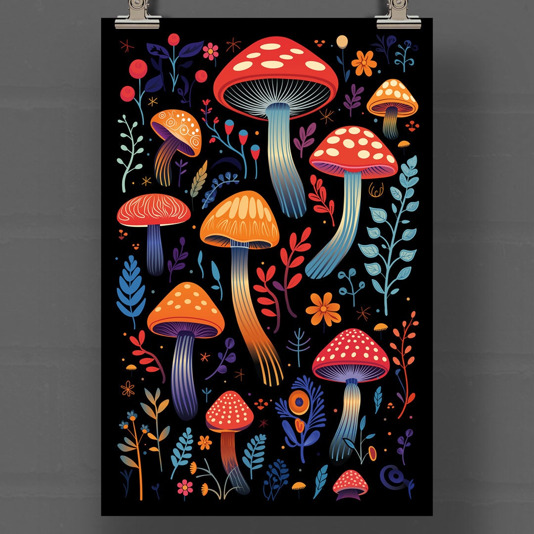 Mushroom Art Print Mushroom Poster Print Dorm Decor Kids Room Print ...